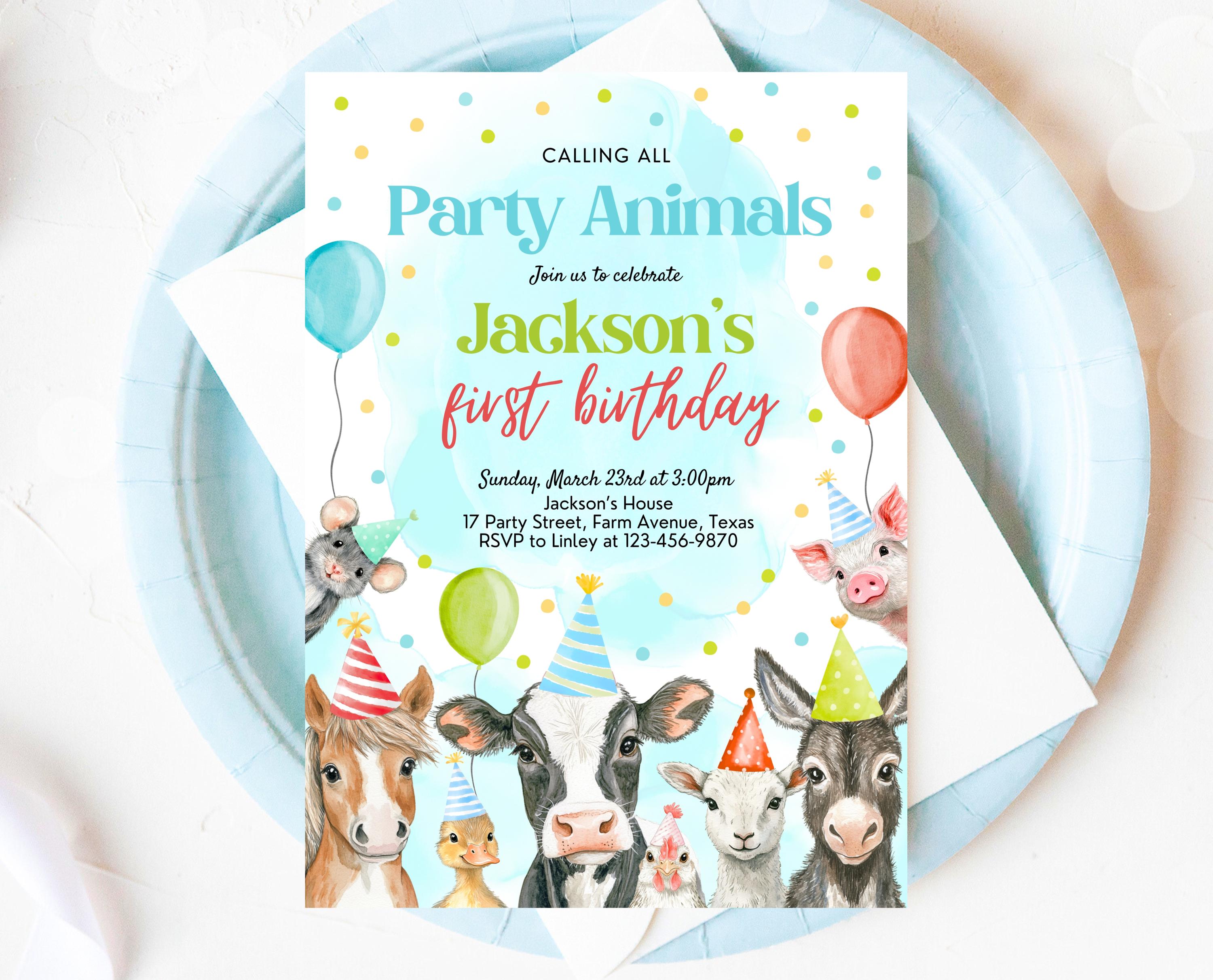 Editable Farm Boy Birthday Invitation, Blue Farm Birthday Party Invite ...