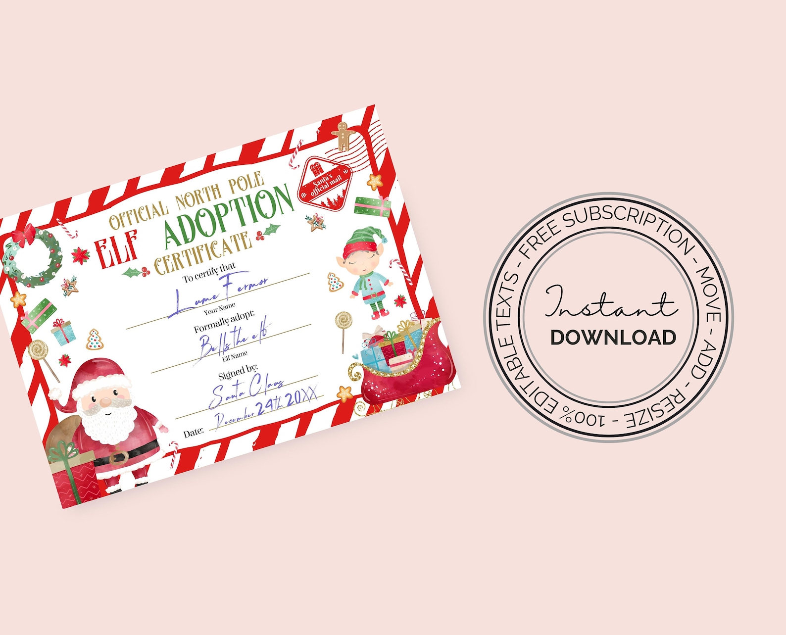 Editable Elf Adoption Certificate Adopt an Elf Letter - Etsy