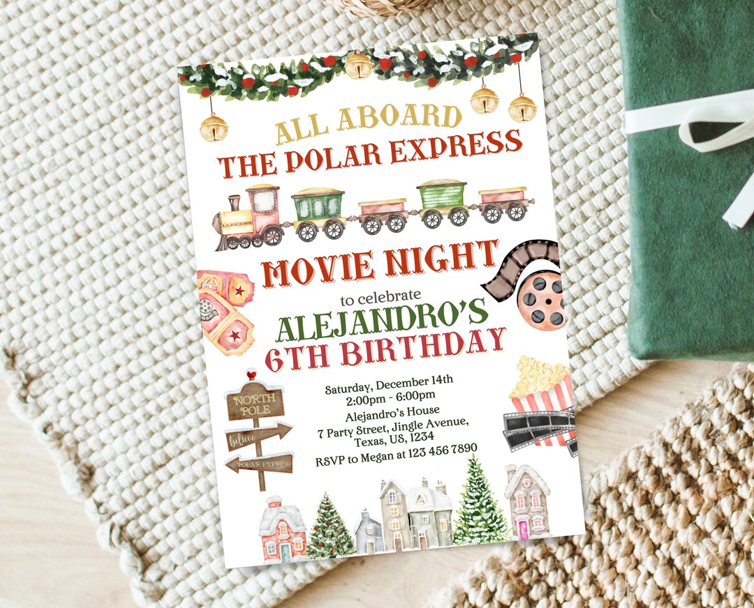Editable Polar Express Movie Night Invitation Template, Christmas ...