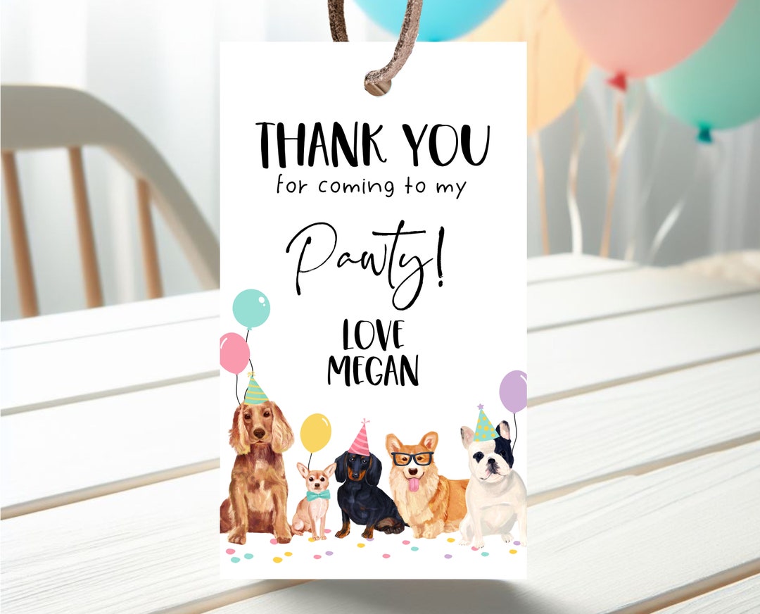 Editable Dog Birthday Party Thank You Favor Tags, Puppies Birthday ...