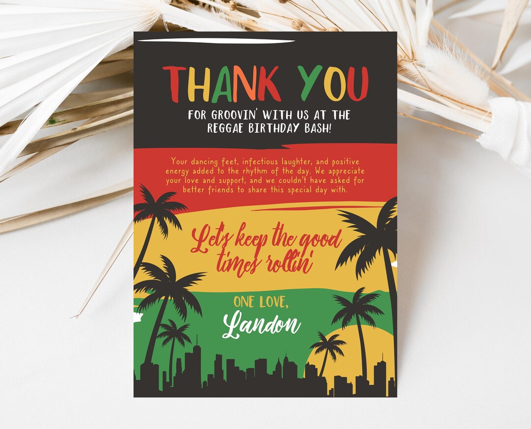 Editable Reggae Birthday Thank You Card Template Reggae - Etsy