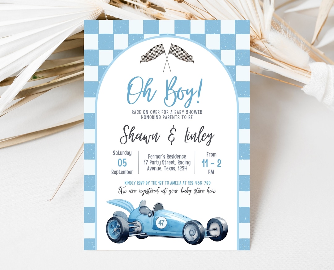 Editable Racing Car Baby Shower Invitation, Vintage Race Car Baby ...