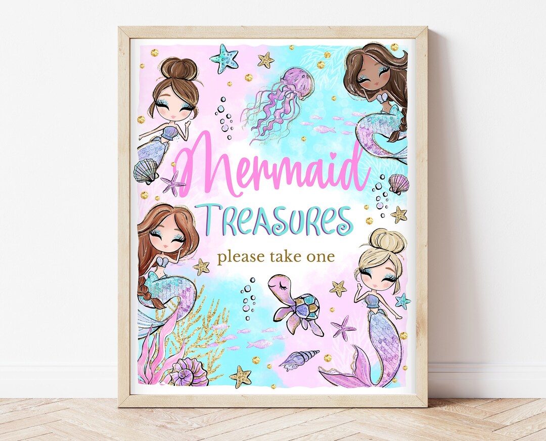 Mermaid Birthday Treasure Sign, Glitter Mermaid Treasure Poster, Under ...