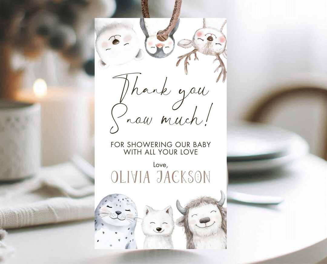 Editable Winter Arctic Animals Baby Shower Favor Tag, Winter Baby ...