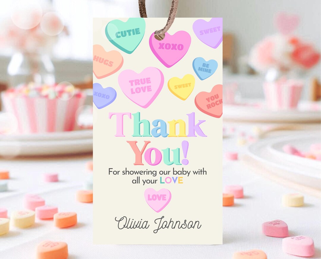 Sweetheart Candy Baby Shower Favor Tag: Editable Thank You (digital ...