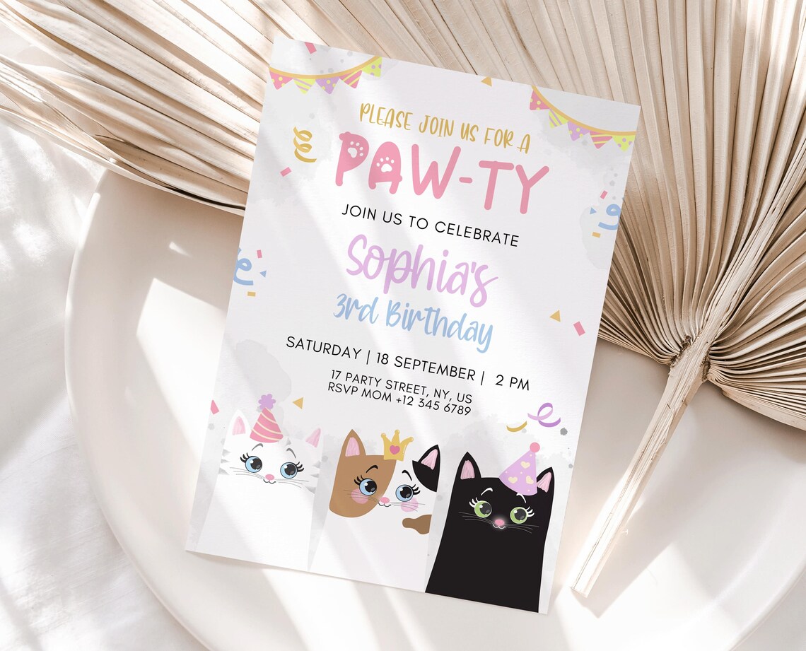 Editable Kitten Birthday Invitation Kitty Cat Birthday Party - Etsy