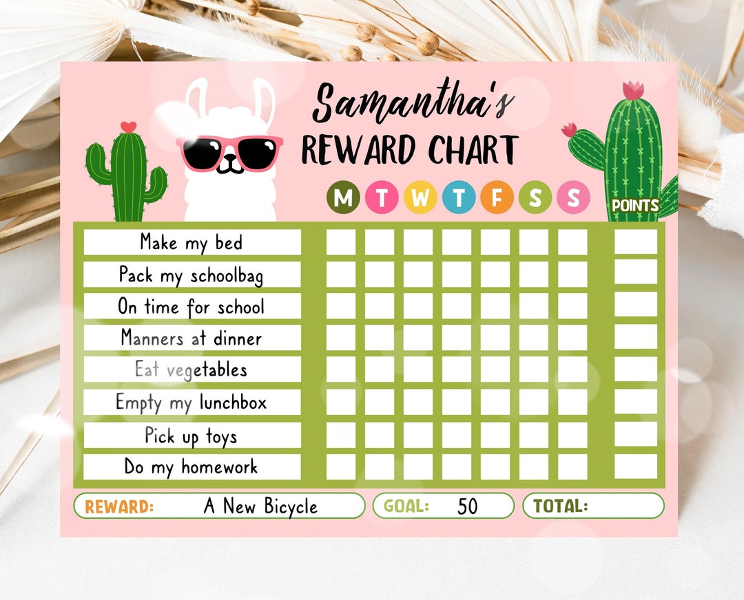 Editable Llama Reward Chart, Kids Chore Reward Chart, Printable Chore ...