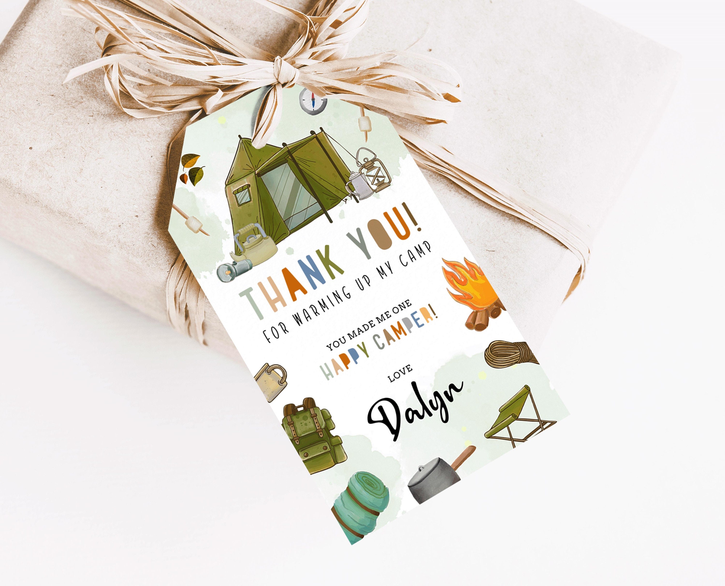 Editable Camp Party Favor Tag, Camp Out Birthday Thank You Card ...