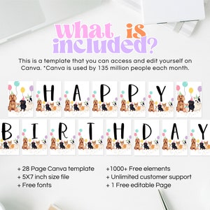 Dog Happy Birthday Banner, Puppy Birthday Banner, Printable Dog ...