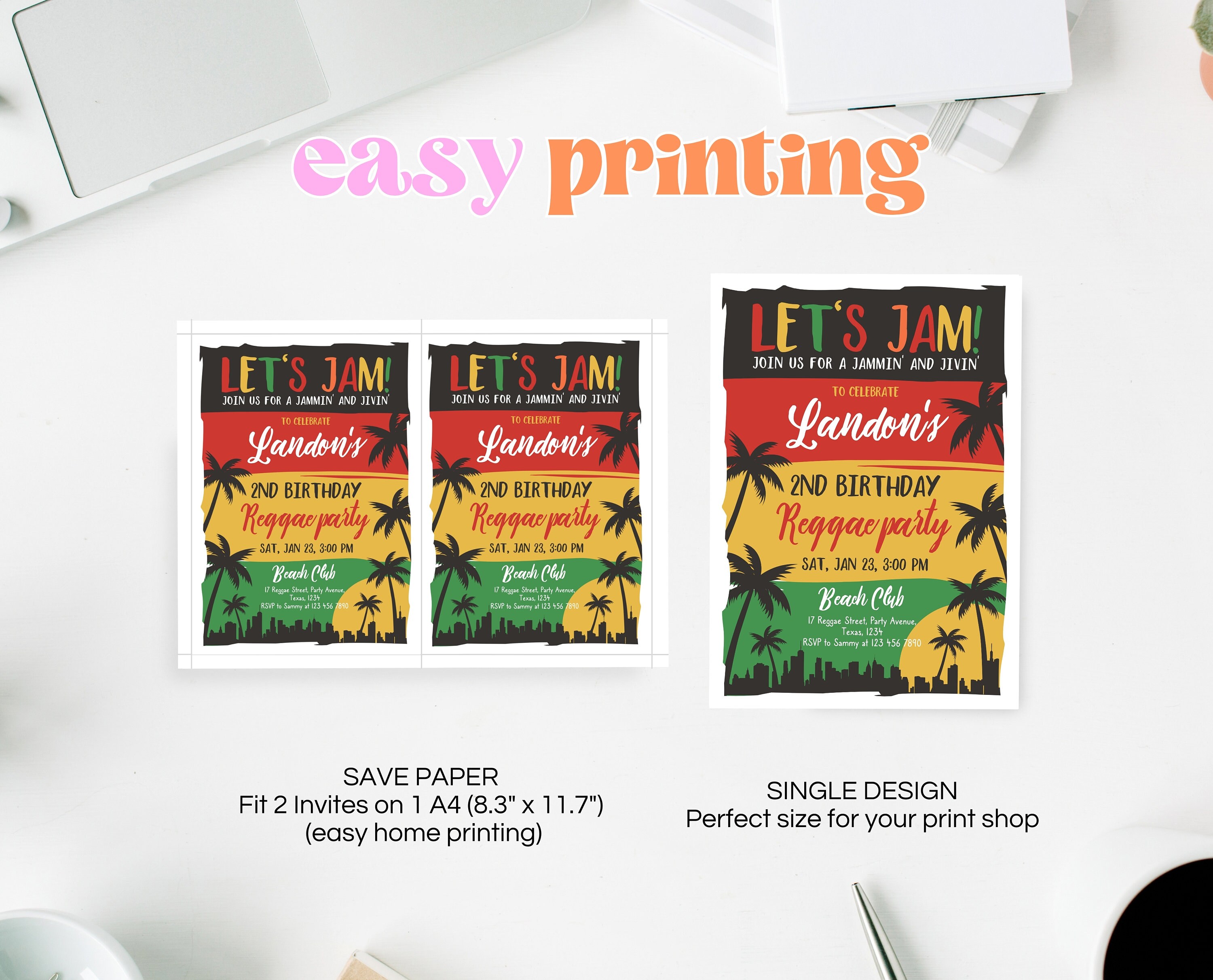 Editable Reggae Birthday Party Invitation, Reggae One Love 1st Birthday ...