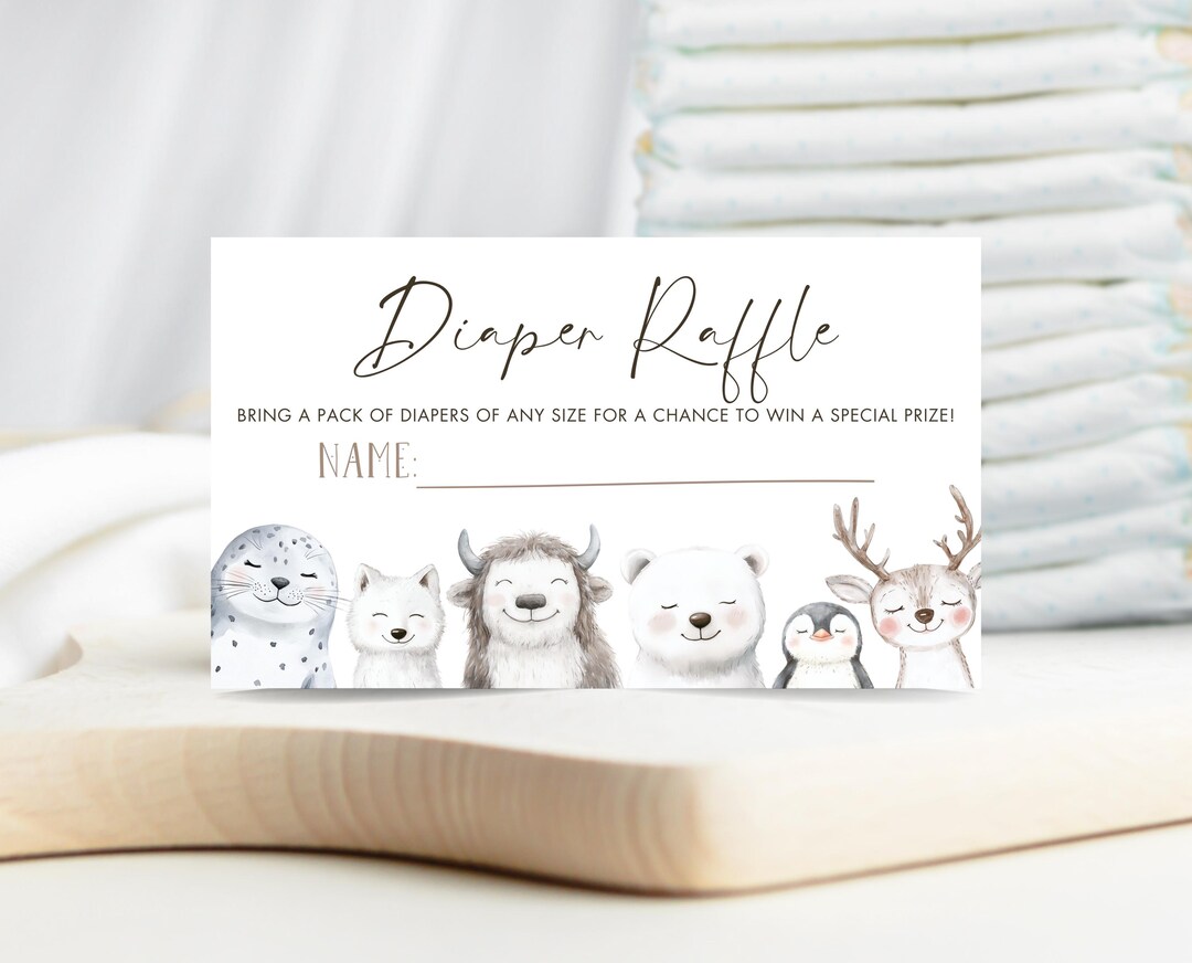 Diaper Raffle Ticket Winter Arctic Animals Baby Shower, Winter Baby ...