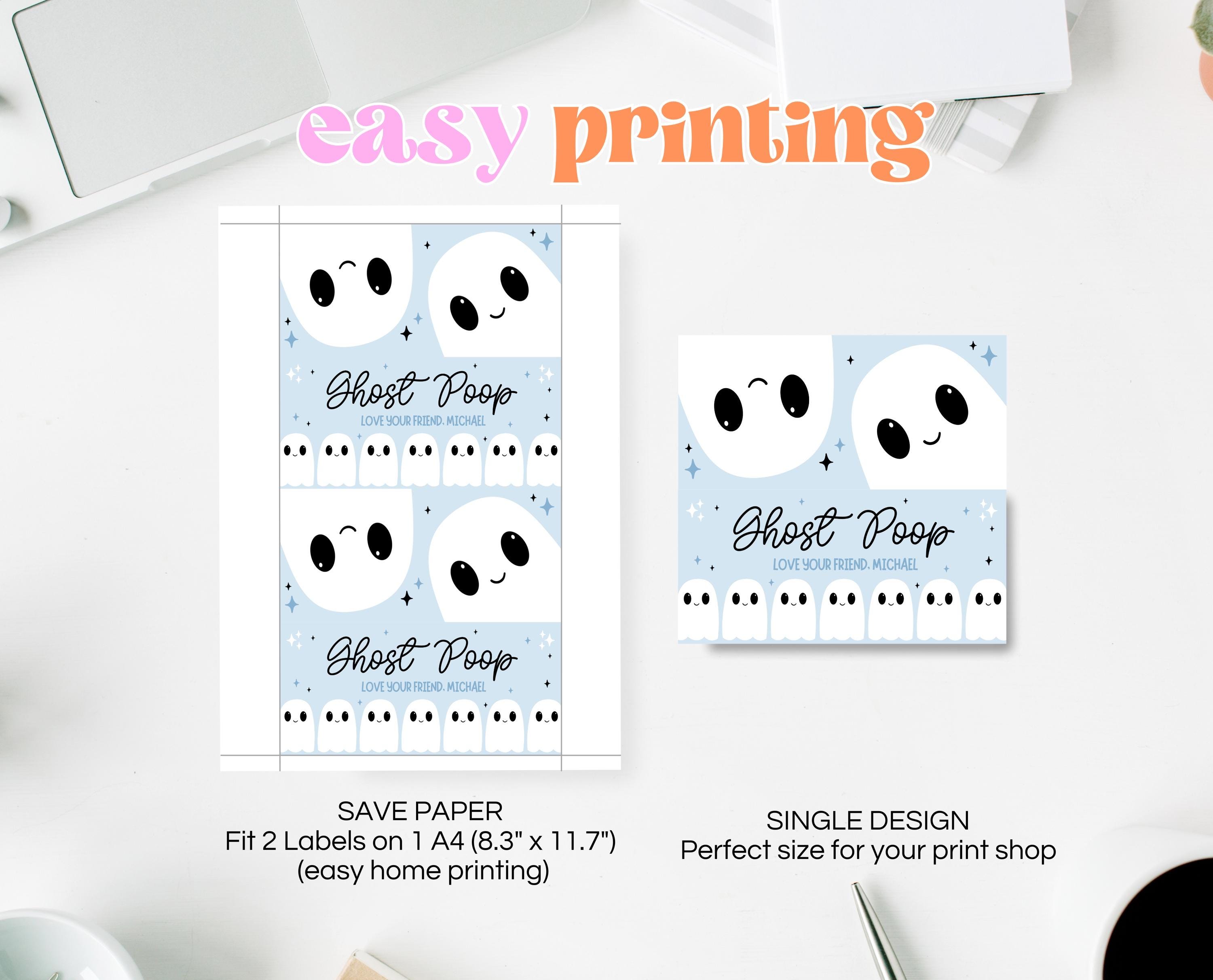 Editable Ghost Poop Bag Topper, Blue Boy Ghost Favor Tag, Trick or ...