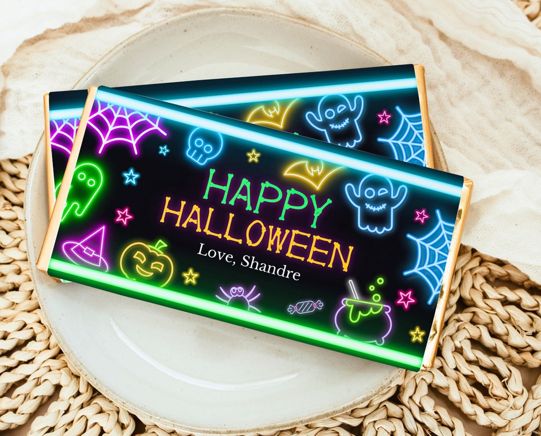 Editable Neon Halloween Candy Bar Wrapper Template, Halloween Chocolate ...