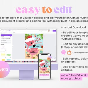 Editable Flamingo Christmas Birthday Invitation Jingle & - Etsy