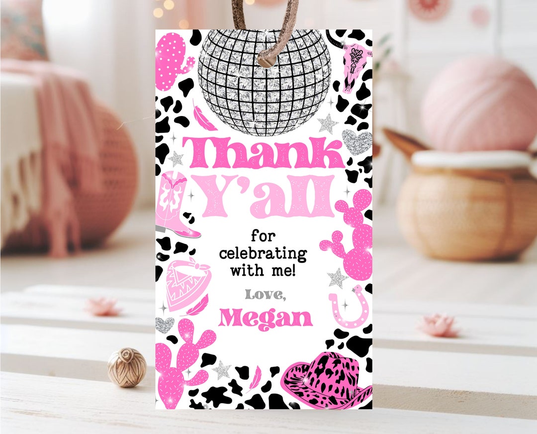 Editable Disco Cowgirl Birthday Favor Tag, Pink Disco Cowgirl Thank You ...