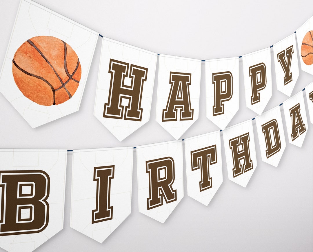 Editable Basketball Happy Birthday Banner, Basketball Birthday Party ...