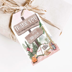 Editable Girl Camp Party Favor Tag Camp Out Birthday Thank You - Etsy