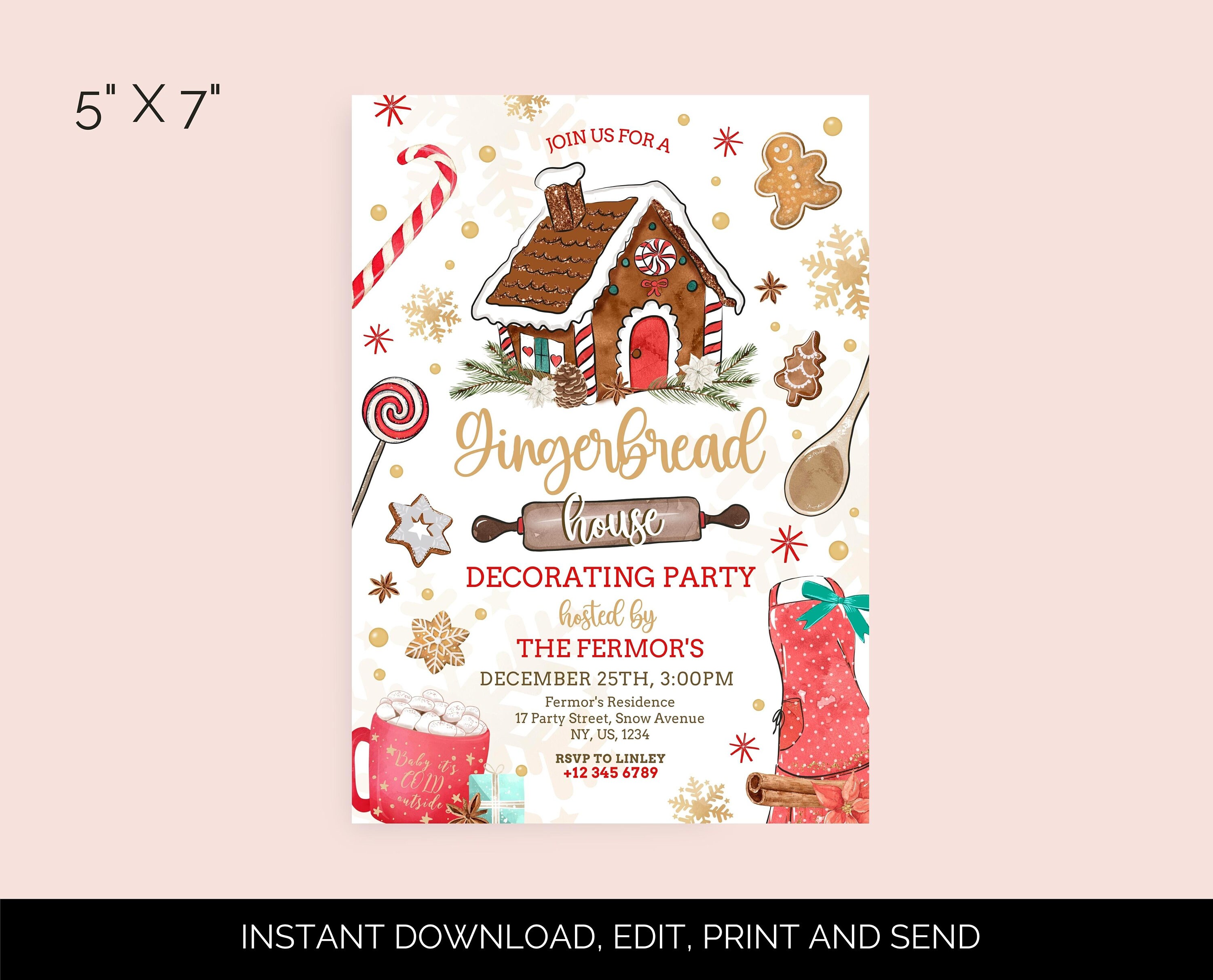 Editable Christmas Gingerbread House Decorating Party - Etsy