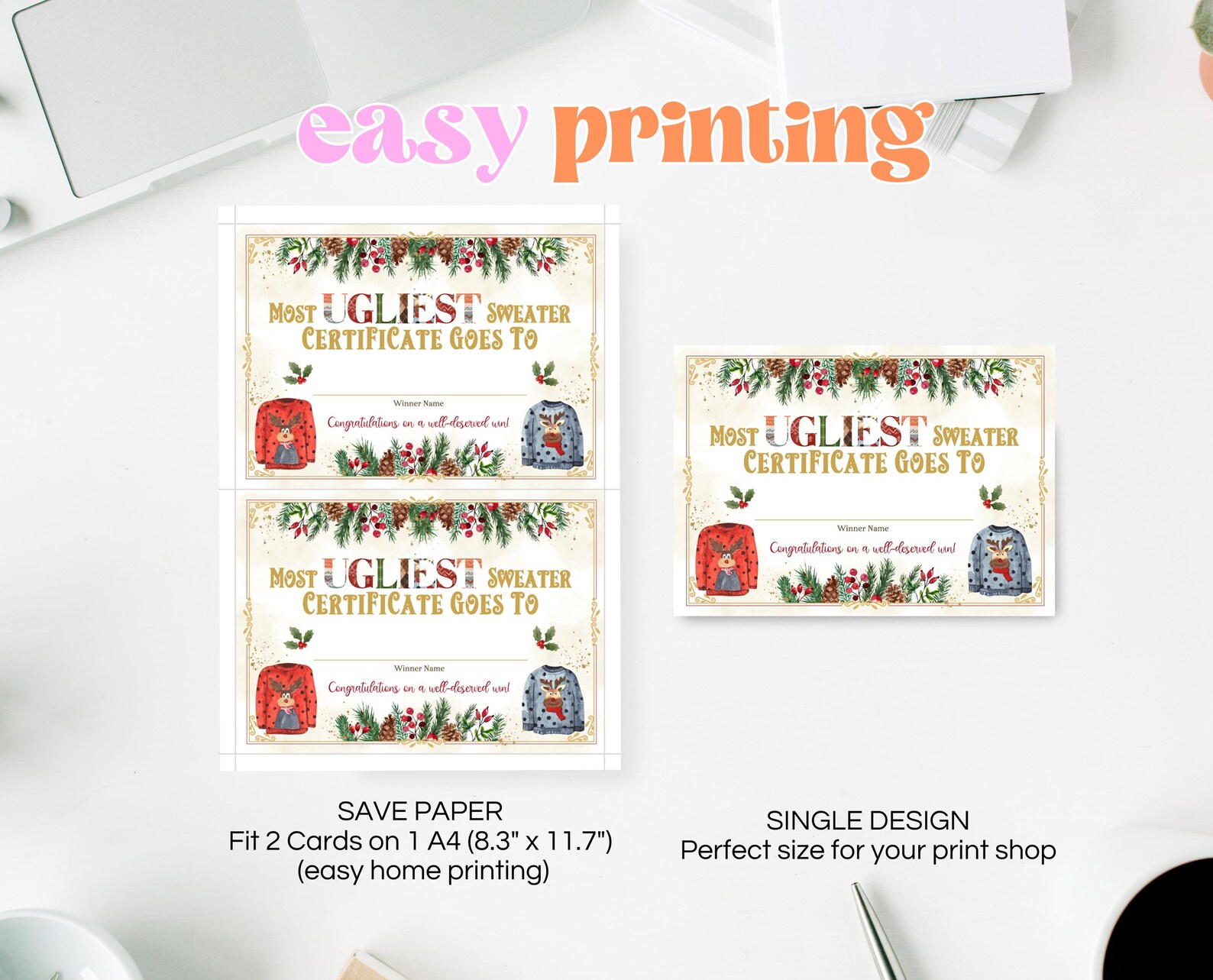 Editable Ugly Sweater Christmas Certificate, Ugly Sweater Contest ...