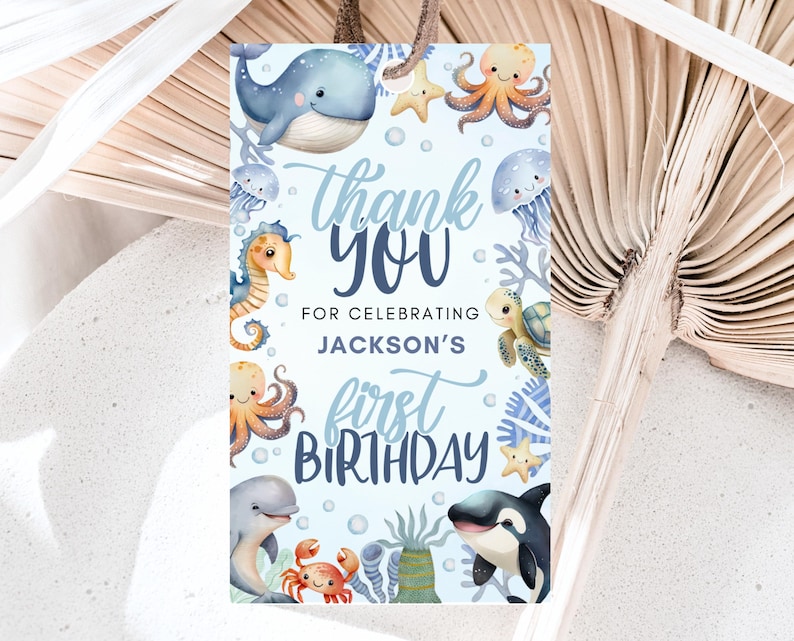 Editable Sea Animals Birthday Favor Tag: Ocean Theme (digital Download ...