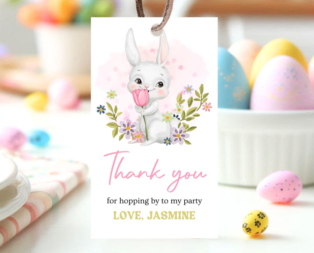 Editable Bunny Birthday Favor Tag, Rabbit Birthday Party, Hop on Over ...