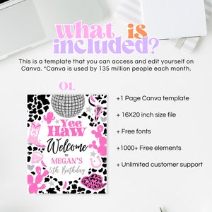 Editable Disco Cowgirl Birthday Welcome Sign, Pink Disco Cowgirl ...