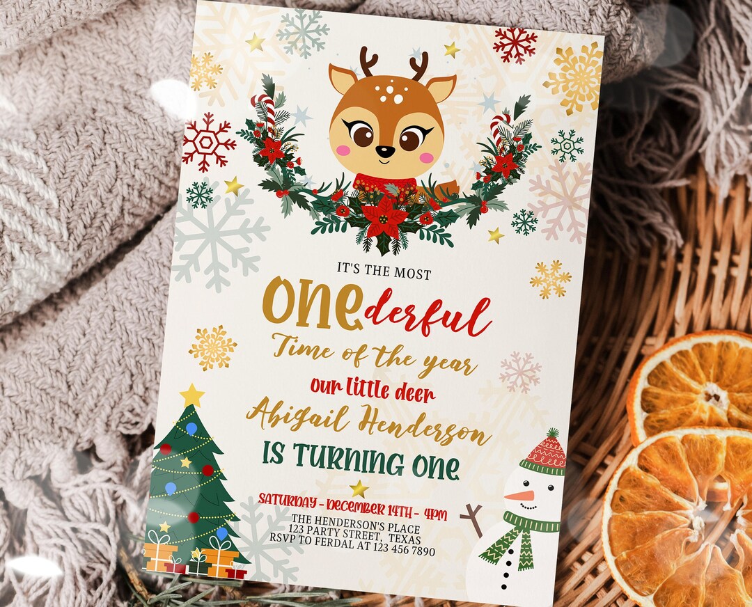 Editable First Christmas Birthday Invitation, Christmas Birthday Party ...