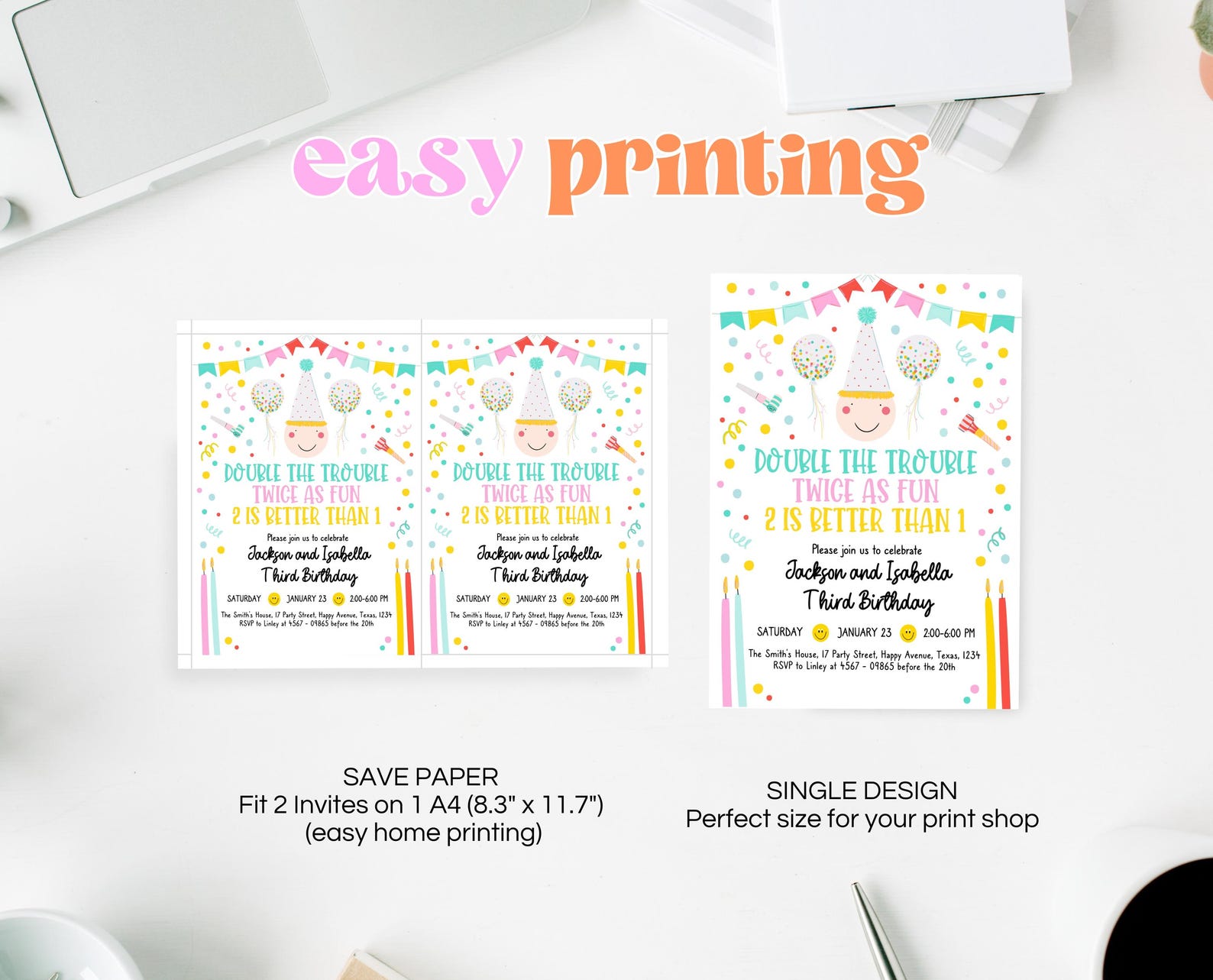 Editable Twin Birthday Party Invitation, Brother and Sister Birthday ...