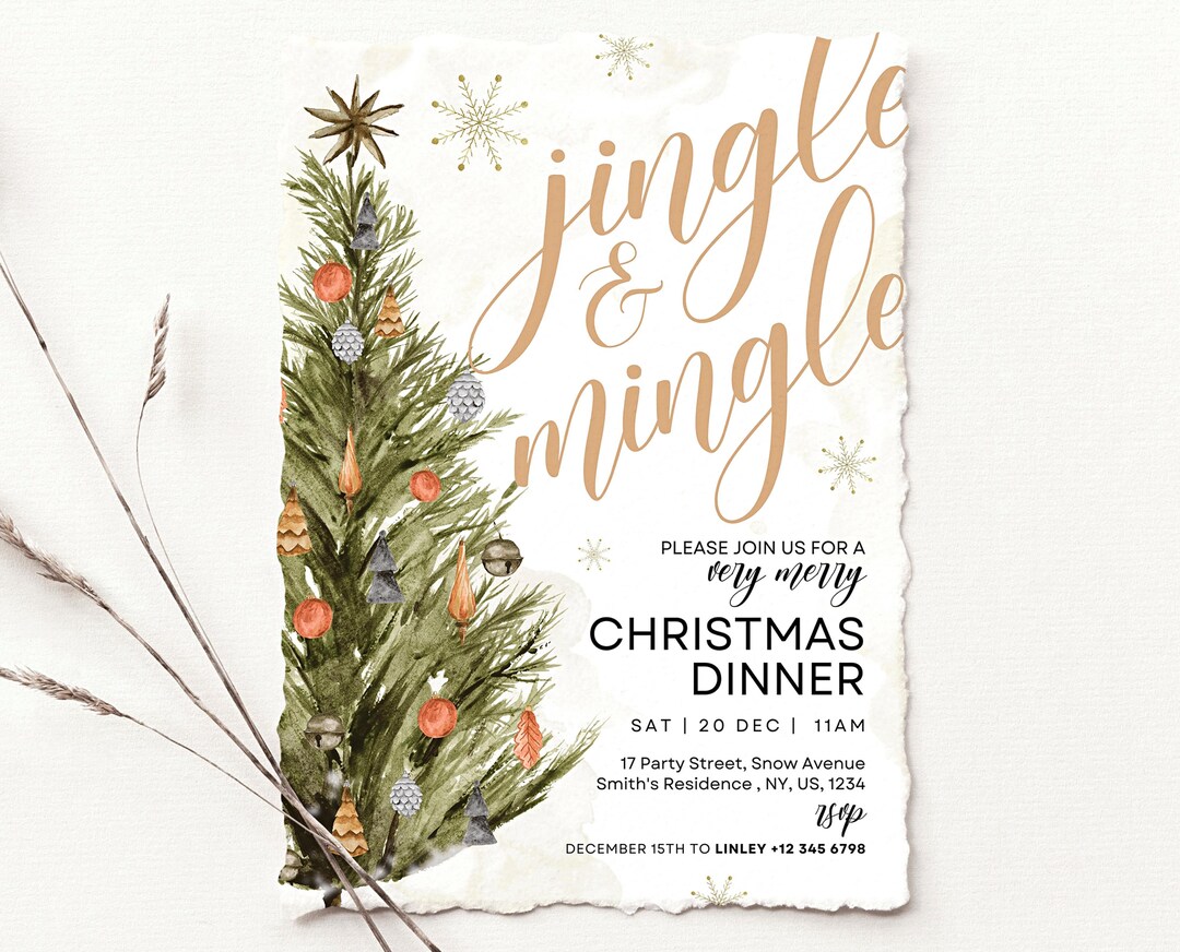Editable Christmas Dinner Invitation, Boho Christmas Party, Printable ...