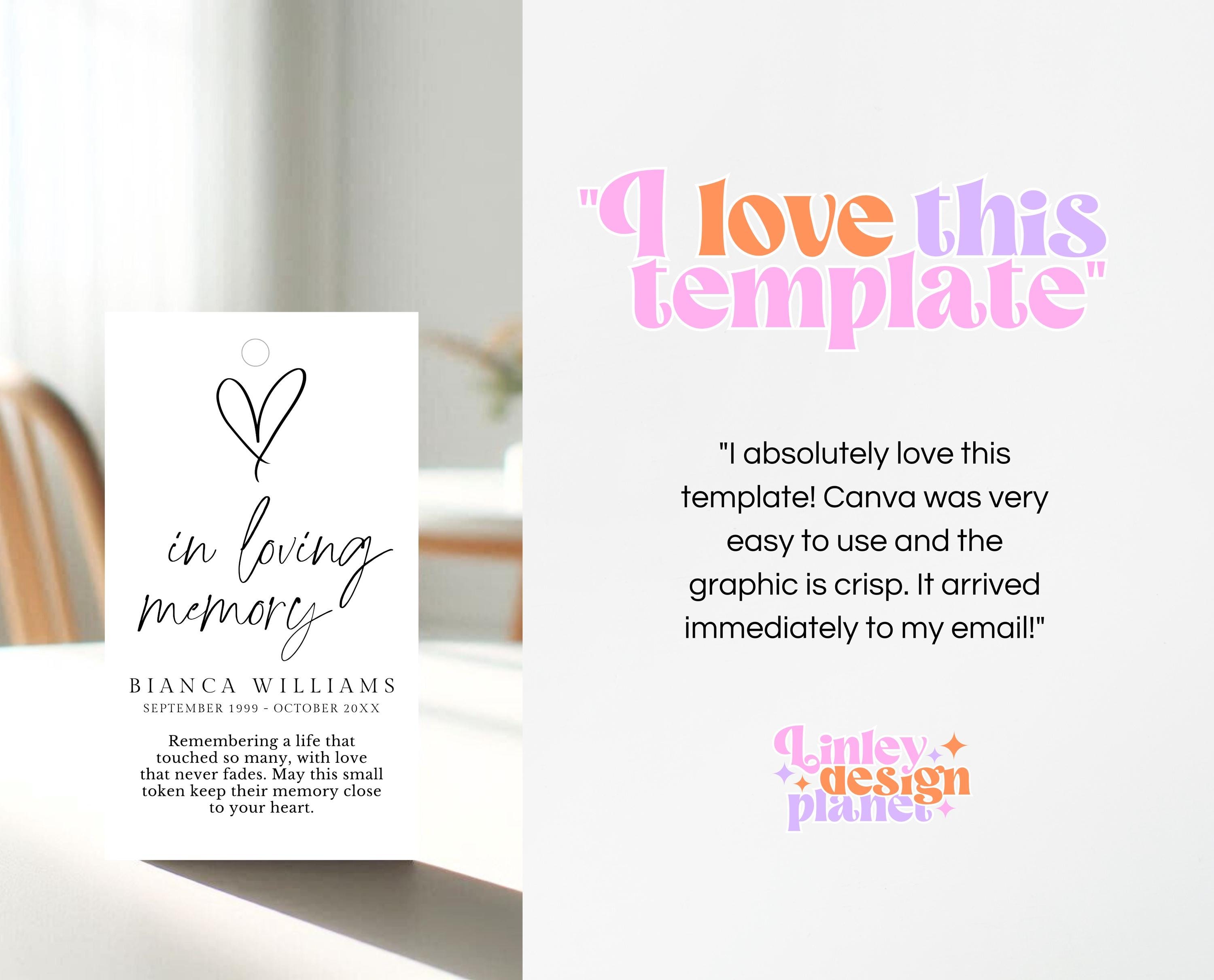 Editable Memorial Favor Tag, Celebration of Life, in Loving Memory Tag ...