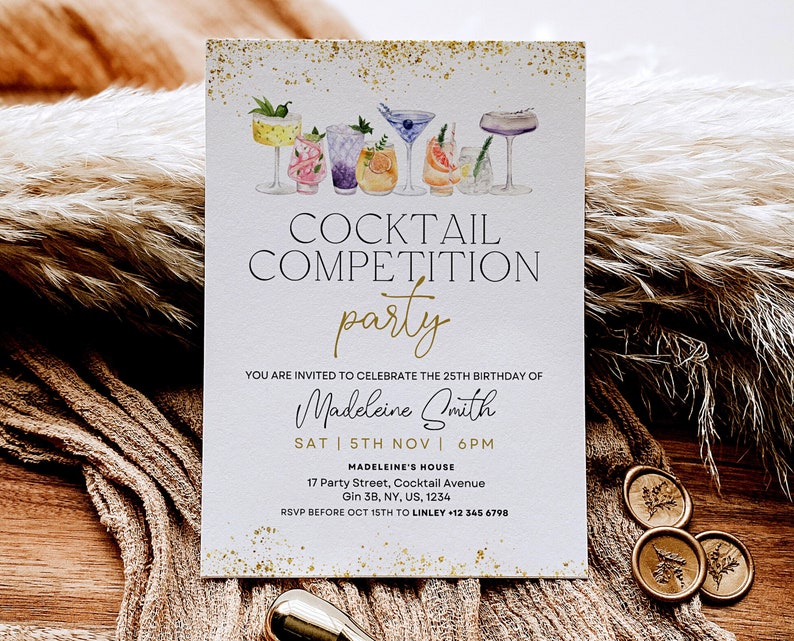 Editable Cocktail Competition Birthday Invitation New Years - Etsy