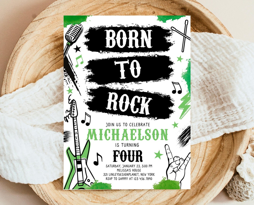 Editable Born Two Rock 2nd Birthday Party Invitation, Boy Rock and Roll ...