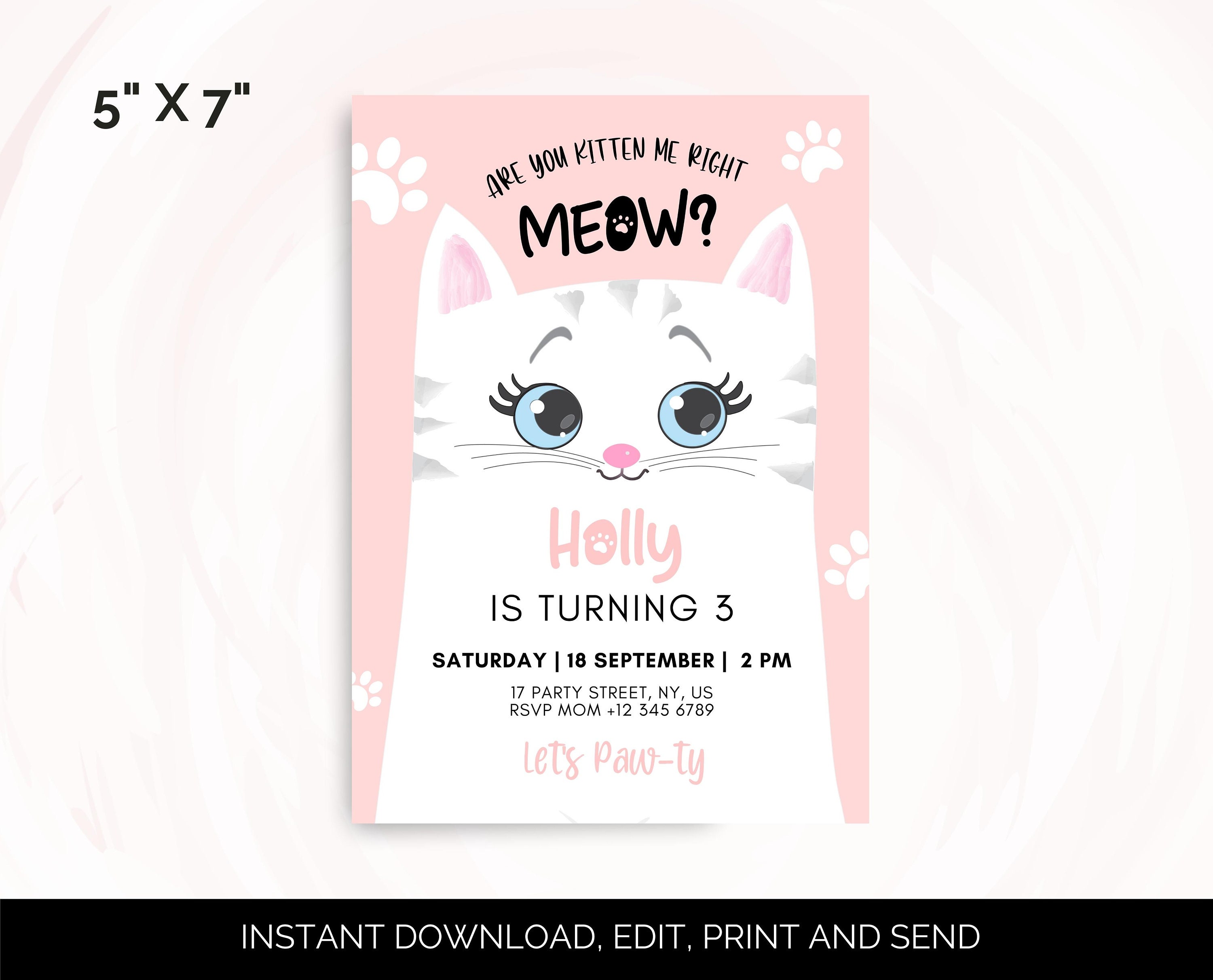 Editable Kitten Birthday Invitation Kitty Cat Birthday Party - Etsy UK