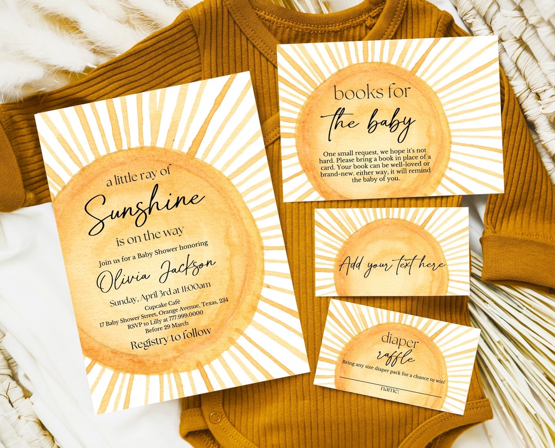 Editable Sunshine Baby Shower Invitation Bundle, A Little Ray of ...