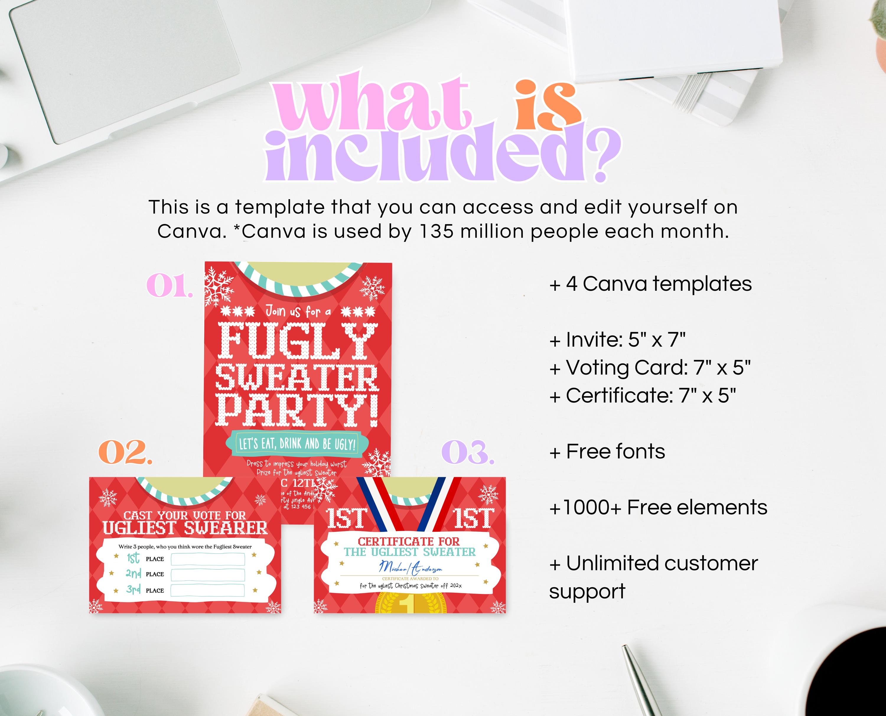 Editable Ugly Sweater Party Invitation Bundle, Christmas Ugly Sweater ...