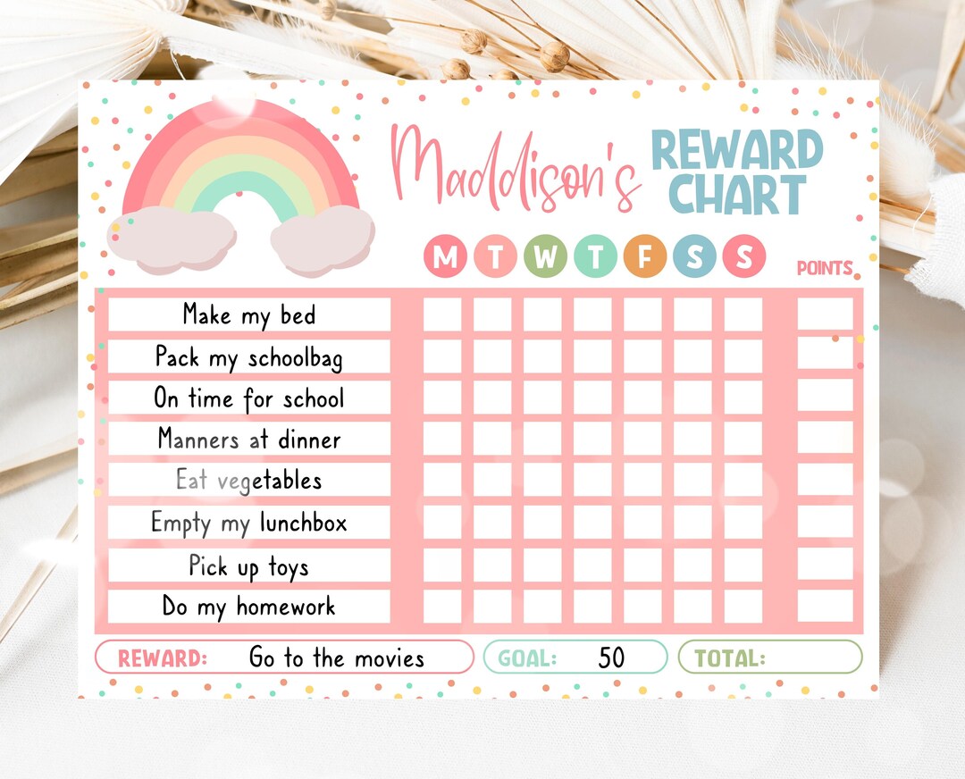 Editable Rainbow Reward Chart, Kids Chore Reward Chart, Printable Chore ...