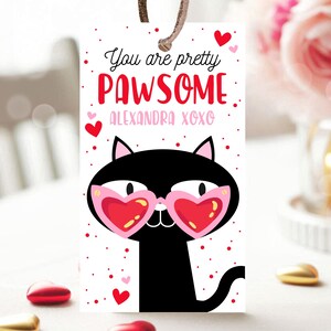 Editable Happy Valentine's Day Gift Tag, Pink Red Heart Sunglasses Tag ...