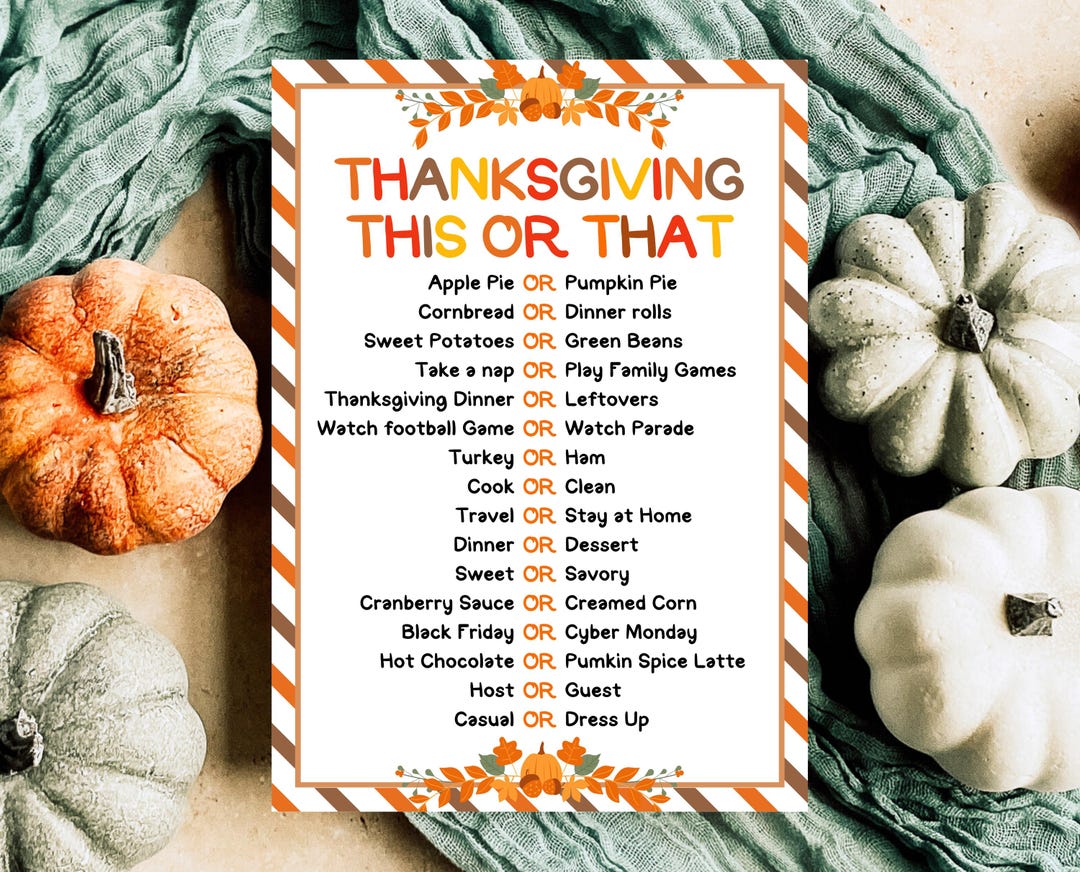 Thanksgiving This or That Game, Thanksgiving Trivia Quiz for Teens ...