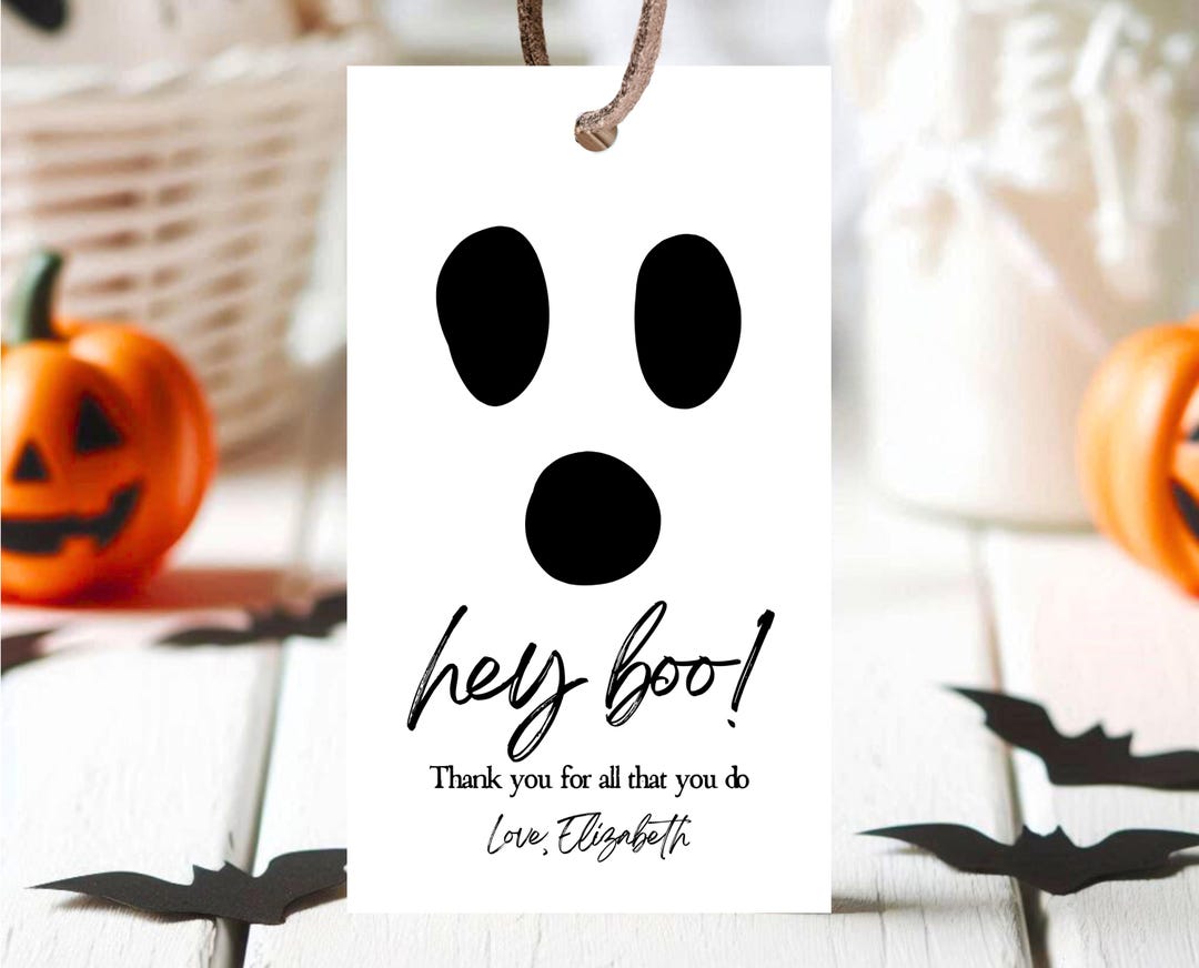 Editable Hey Boo Halloween Favor Tag, Hey Boo Gift Tags, Costume Party ...