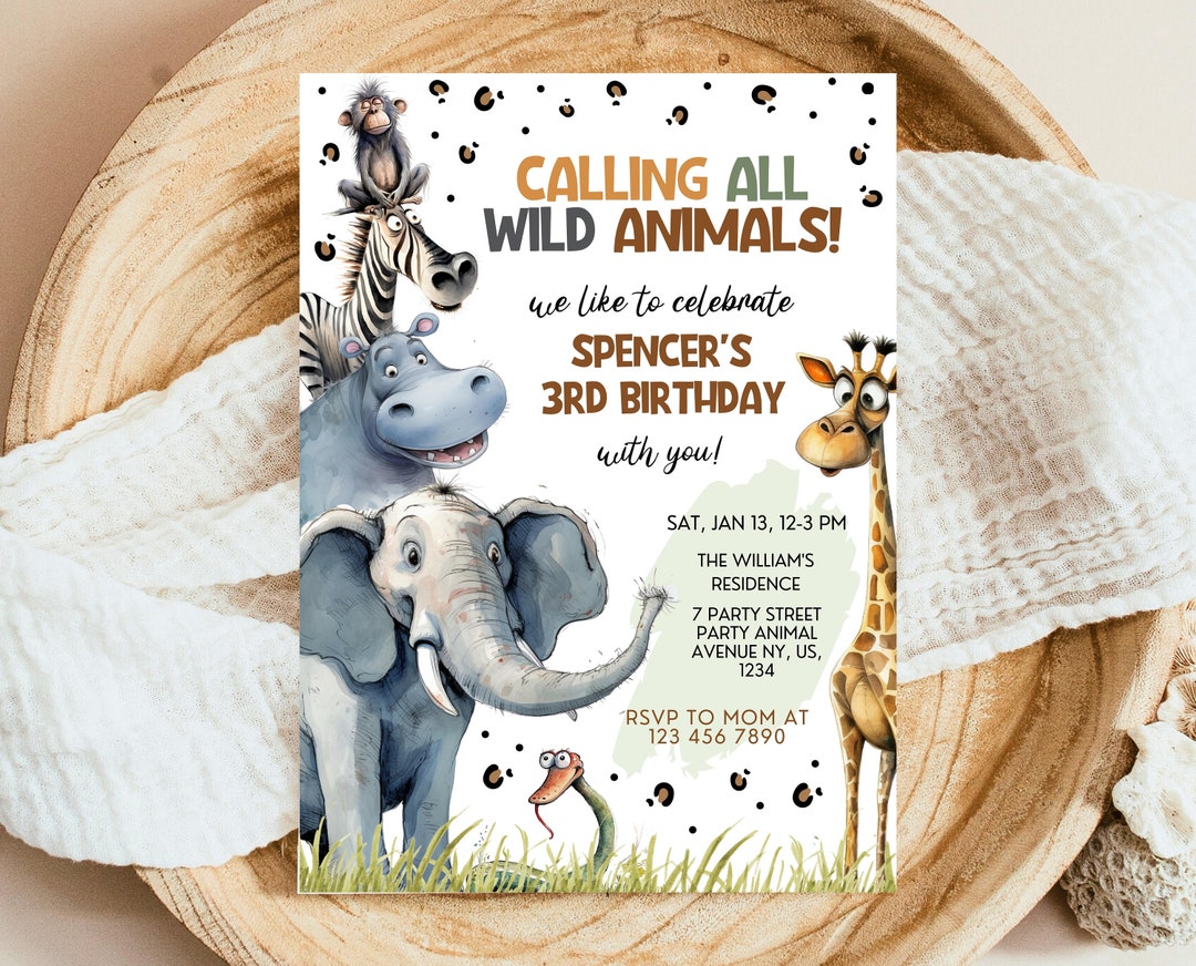 Wild Animals Birthday Invitation Template Safari Animals - Etsy