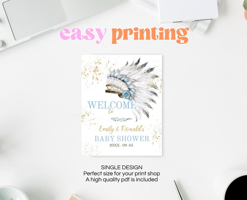 Editable Tribal Native American Indian Baby Shower Welcome Sign, Tribal ...