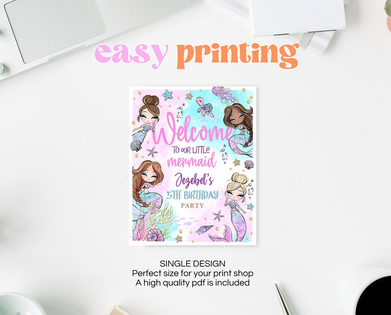 Editable Mermaid Birthday Welcome Sign, Glitter Mermaid Welcome Poster ...