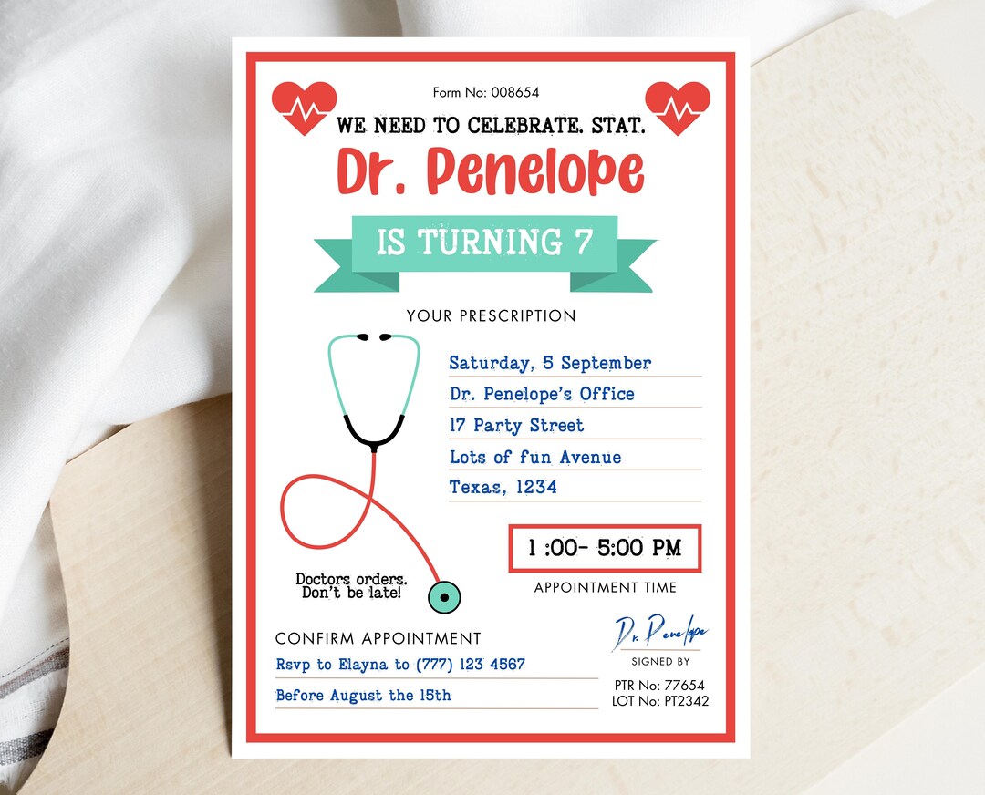 Editable Kids Medical Birthday Invitation, Kids Doctor Invite, Kids ...