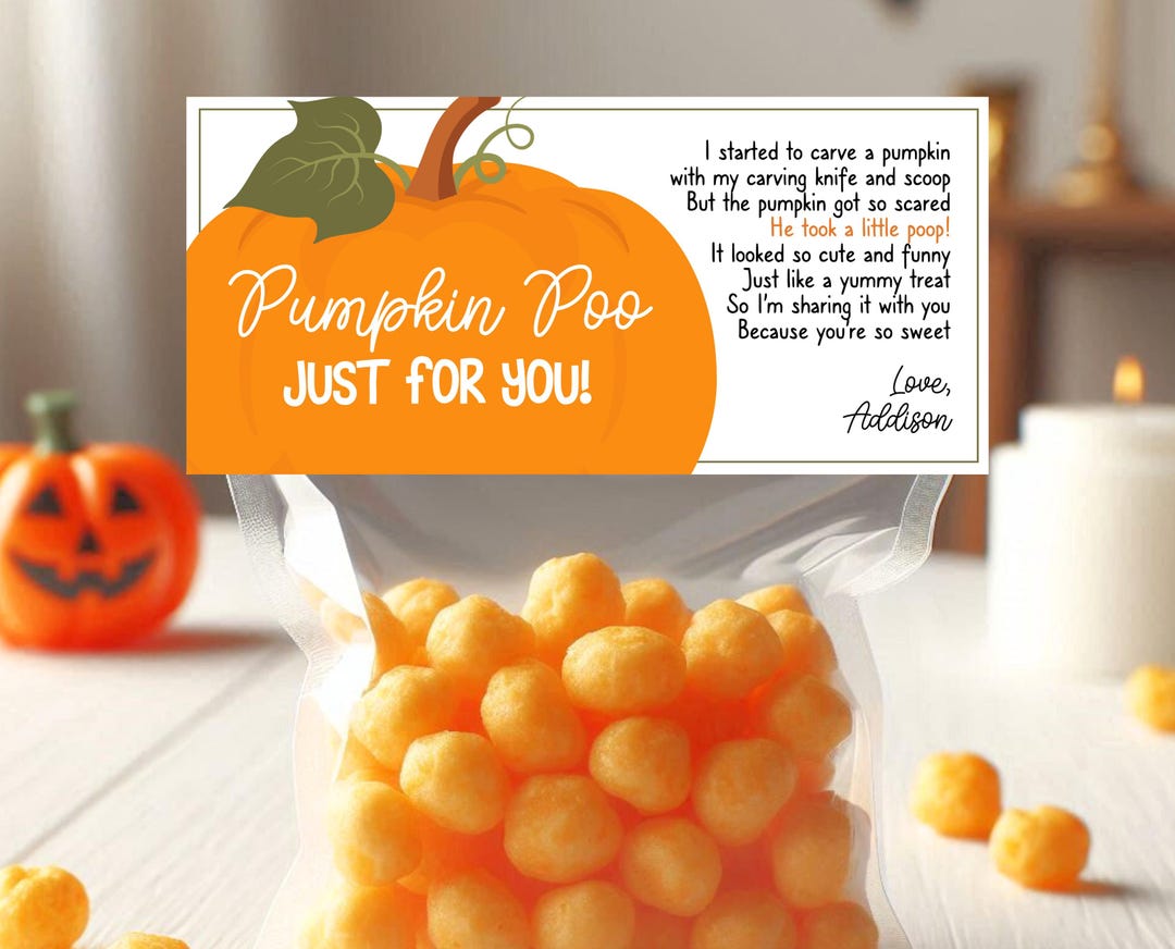 Editable Pumpkin Poop Bag Topper, Halloween Favor Tag, Trick or Treat ...