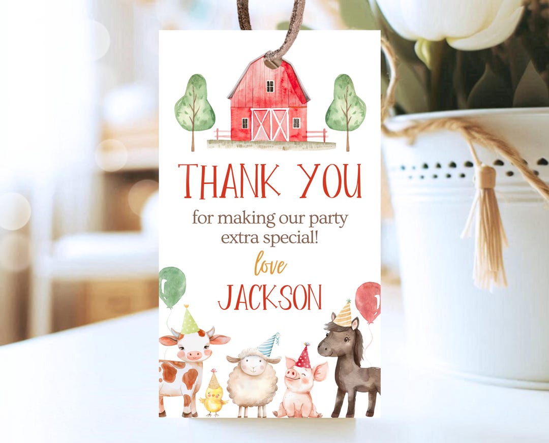 Farm Birthday Favor Tag: Barnyard Animals Thank You (digital Download ...