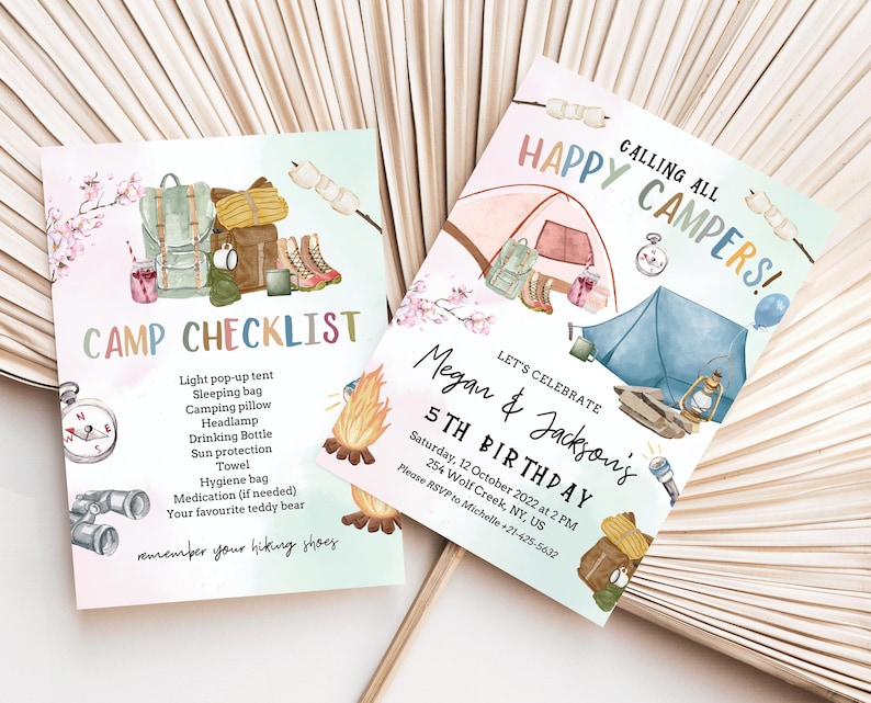 Editable Girl & Boy Camp Party Invitation Camp Out Birthday - Etsy