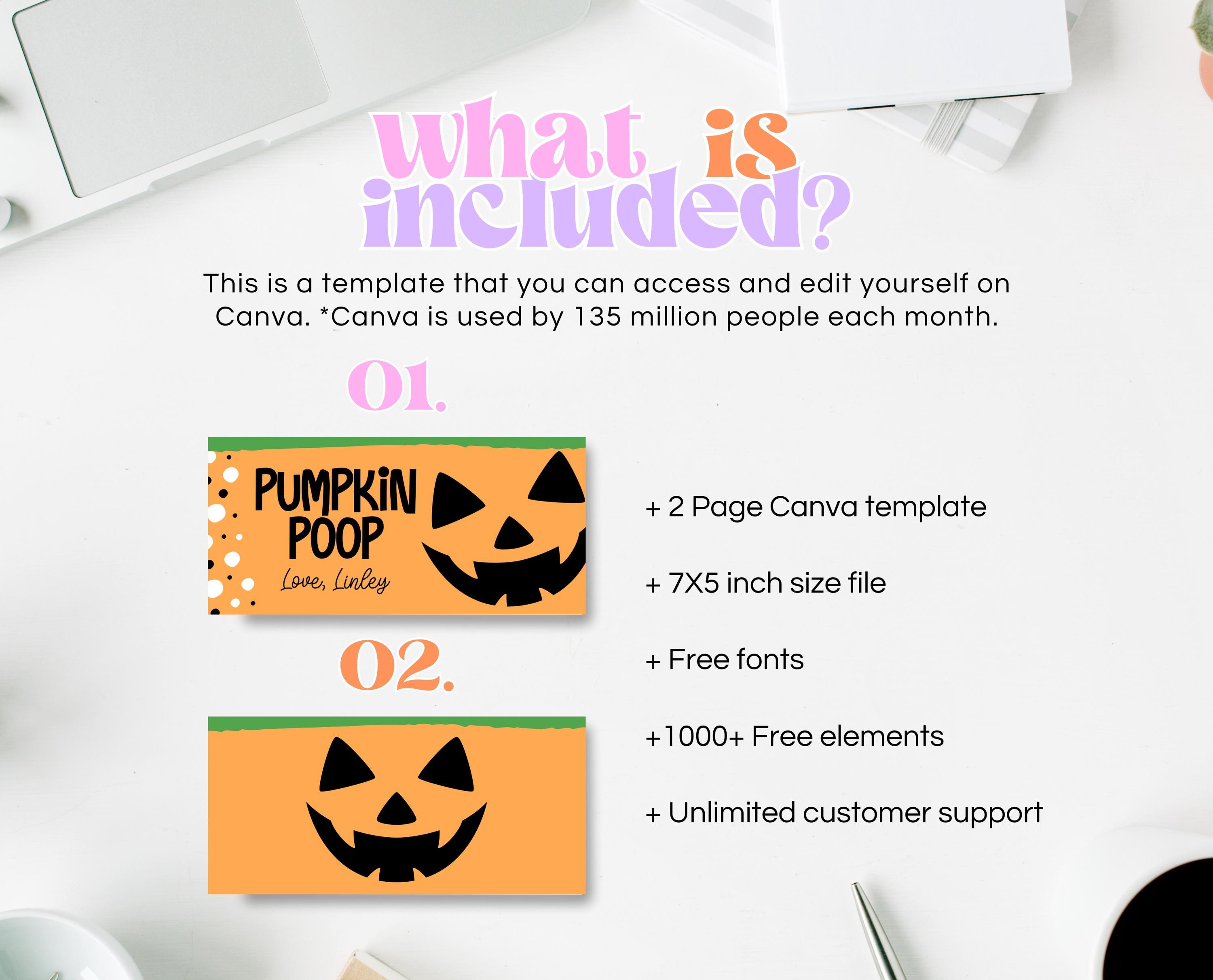 Editable Pumpkin Poop Bag Topper, Halloween Favor Tag, Trick or Treat ...