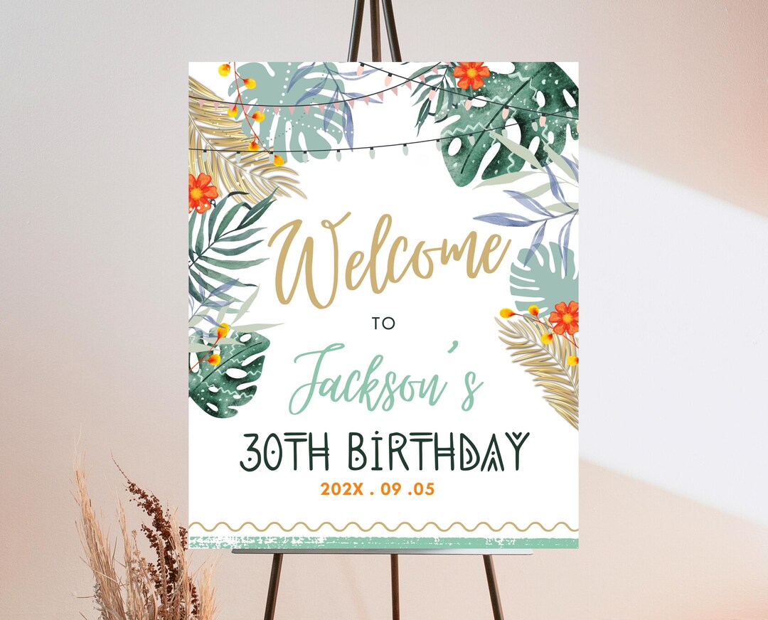 Editable Adult Tropical Birthday Welcome Sign, Tropical Party Havana ...