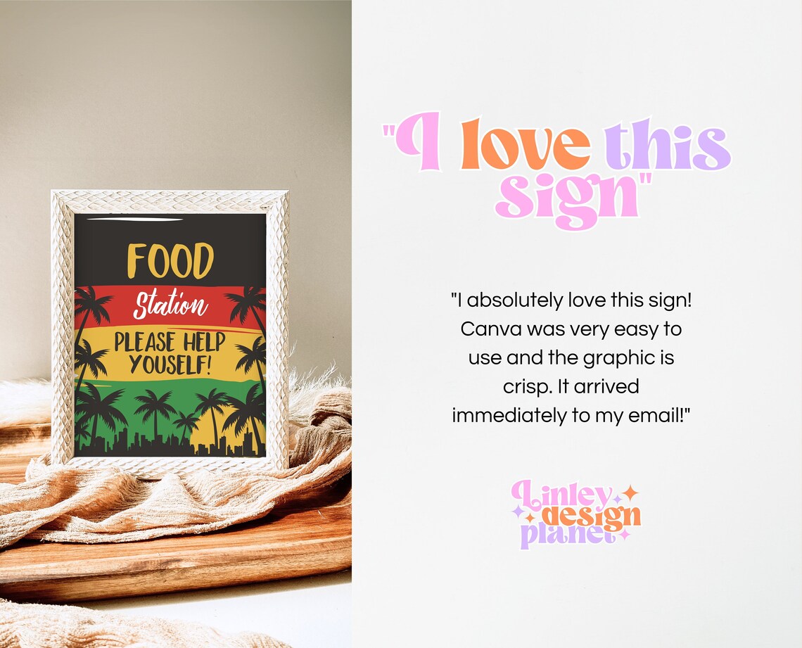 Food Station Sign Reggae Birthday, Reggae 1st Birthday Sign, Jamaican ...