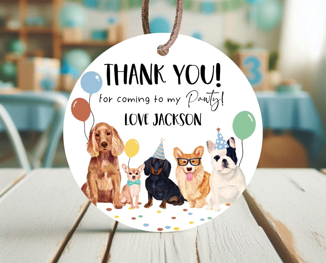 Editable Boy Dog Birthday Favor Tag, Puppy Birthday Favor Tags ...